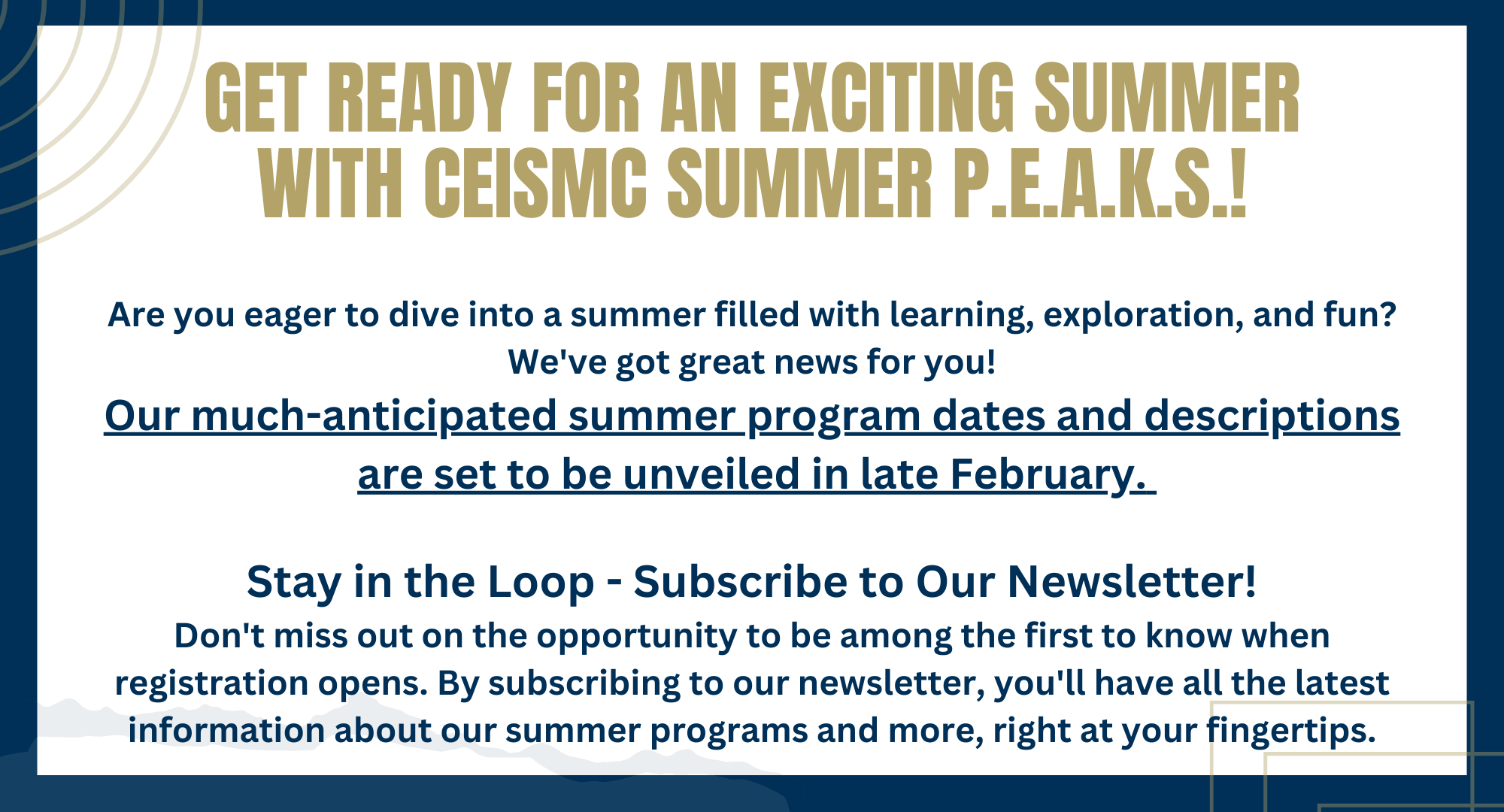 Summer P.E.A.K.S. Registration | Expanded Learning Programs at CEISMC